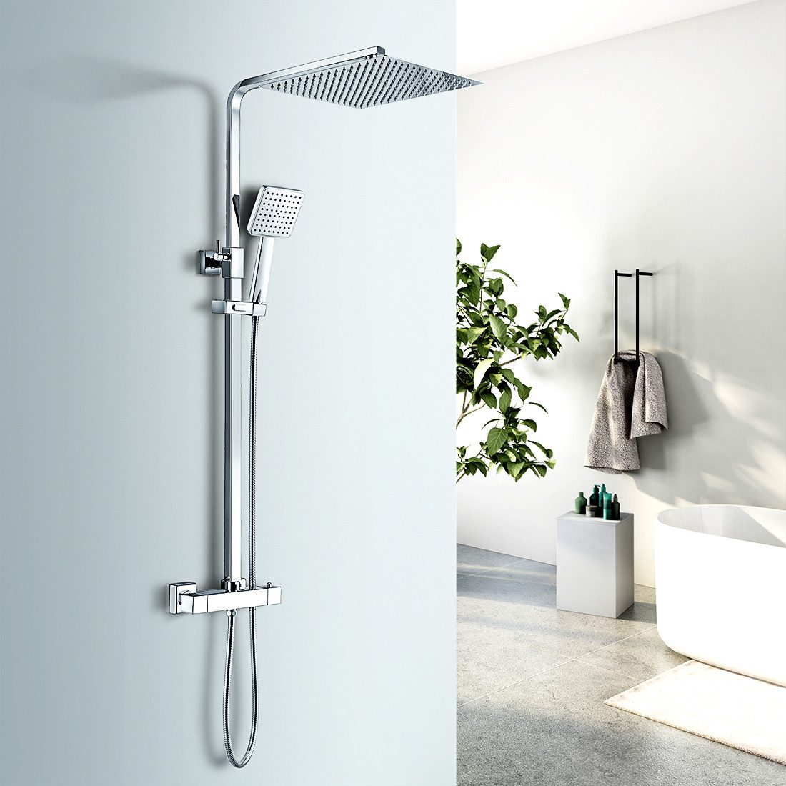 EMKE Duschsystem Duschsystem mit Thermostat Duschset mit Regendusche ...