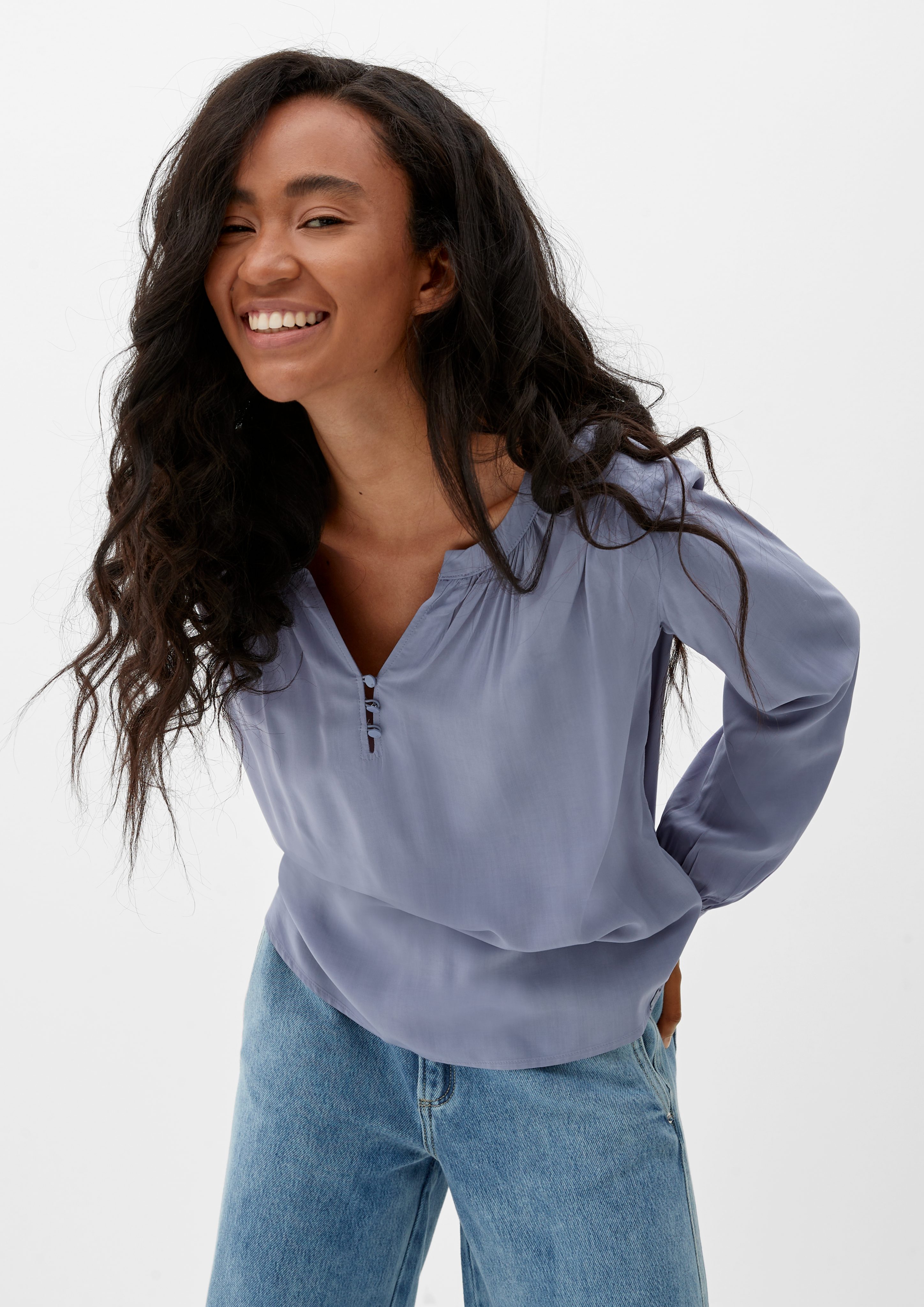 Qs Langarmbluse Elegante Bluse Aus Viskose Raffung