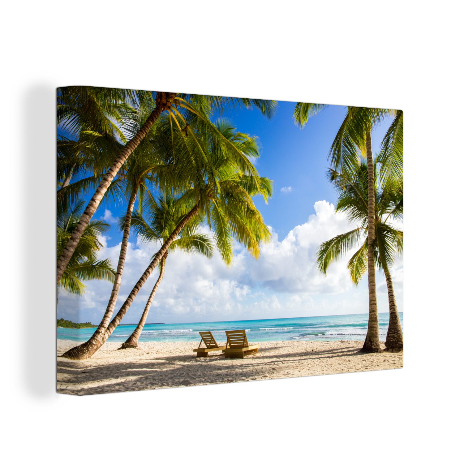 OneMillionCanvasses® Leinwandbild Palmen und Hütten auf einer tropischen Insel, (1 St), Wandbild ...