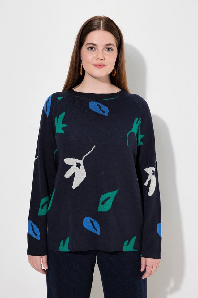 Ulla Popken Strickpullover Pullover Blätter U Boot Ausschnitt Langarm