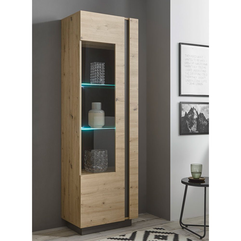 Lomadox Vitrine Cardiff 61 Vitrinenschrank Mit Beleuchtung In Eiche