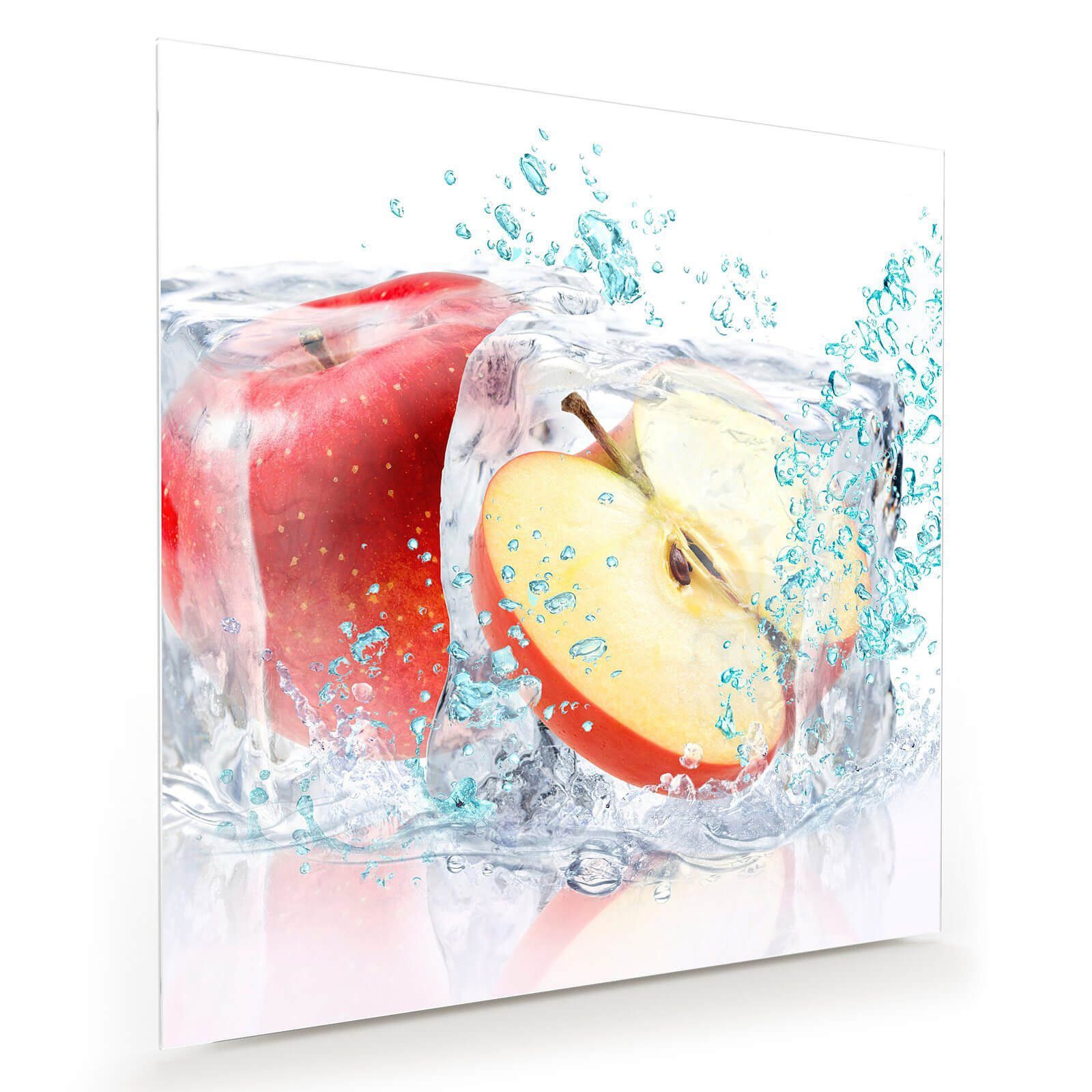 Primedeco Glasbild Wandbild Quadratisch Apfel In Eiswürfelsplash Mit