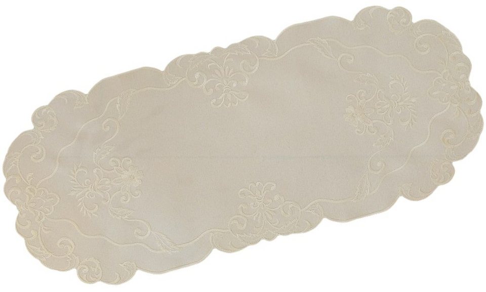 Matches21 Home And Hobby Tischdecke Tischläufer Oval Stick Blumen Ecru