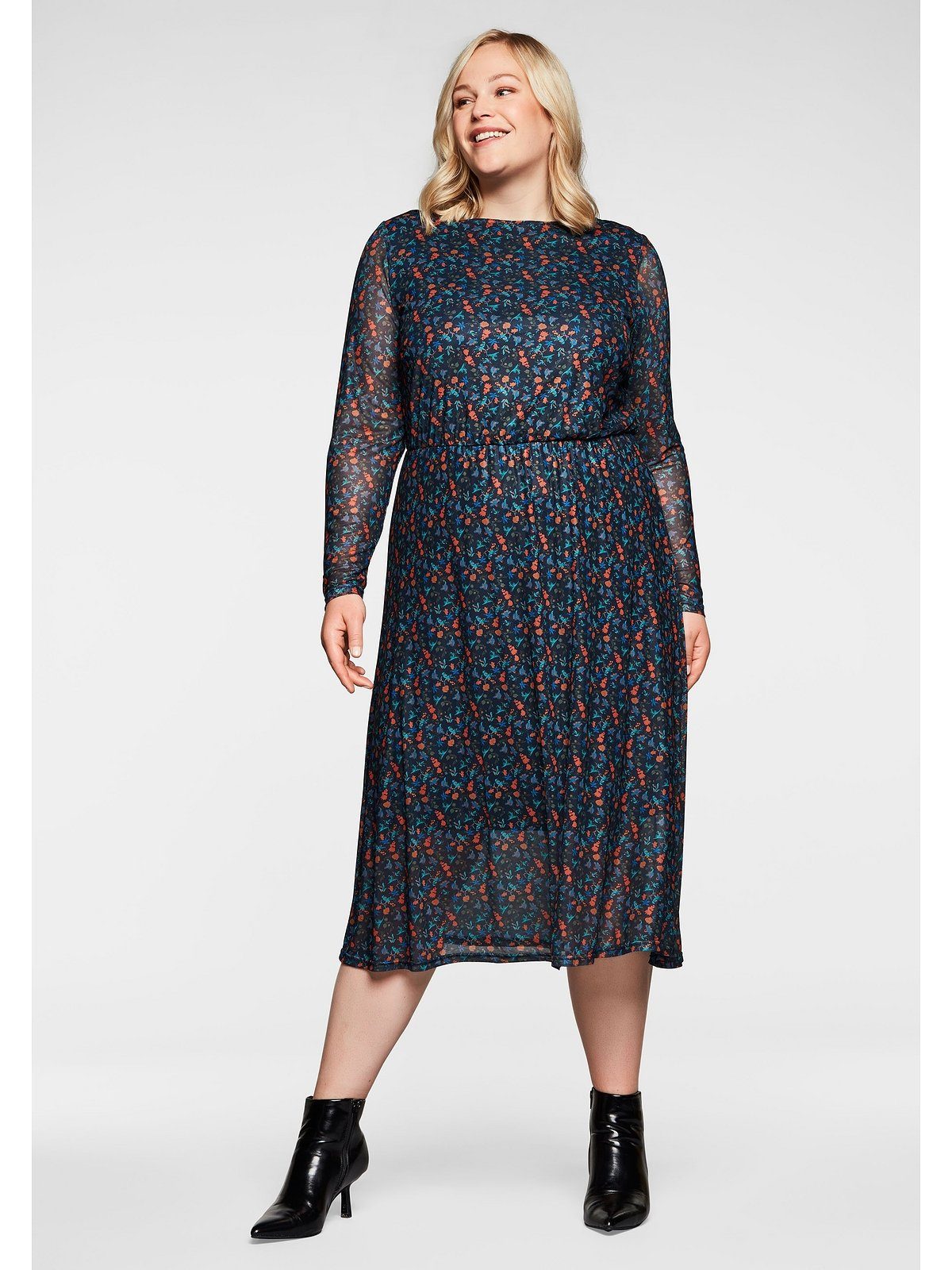 Sheego Druckkleid Kleid Mit Minimalprint Blickdicht Gefüttert