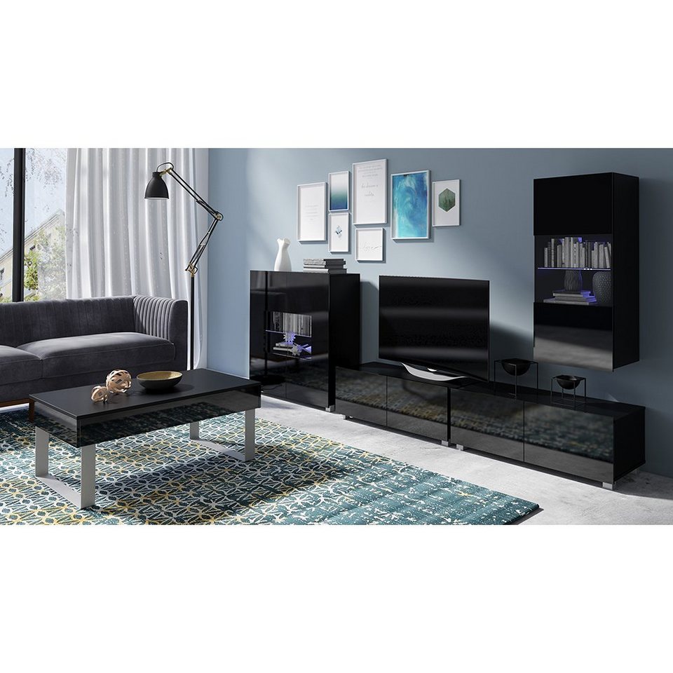 Lomadox Wohnwand Cairns 132 5 St In Schwarz Hochglanz Mit