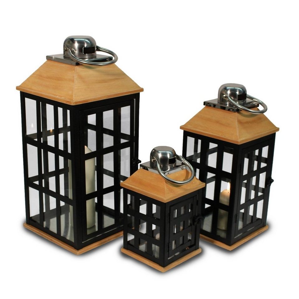 Hti Living Windlicht Laternen Set 3 Teilig Metallholz Set 3 St 3