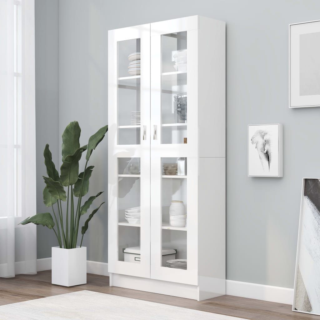 Elegantes Vitrinenschrank Weiãÿ Hochglanz Bild