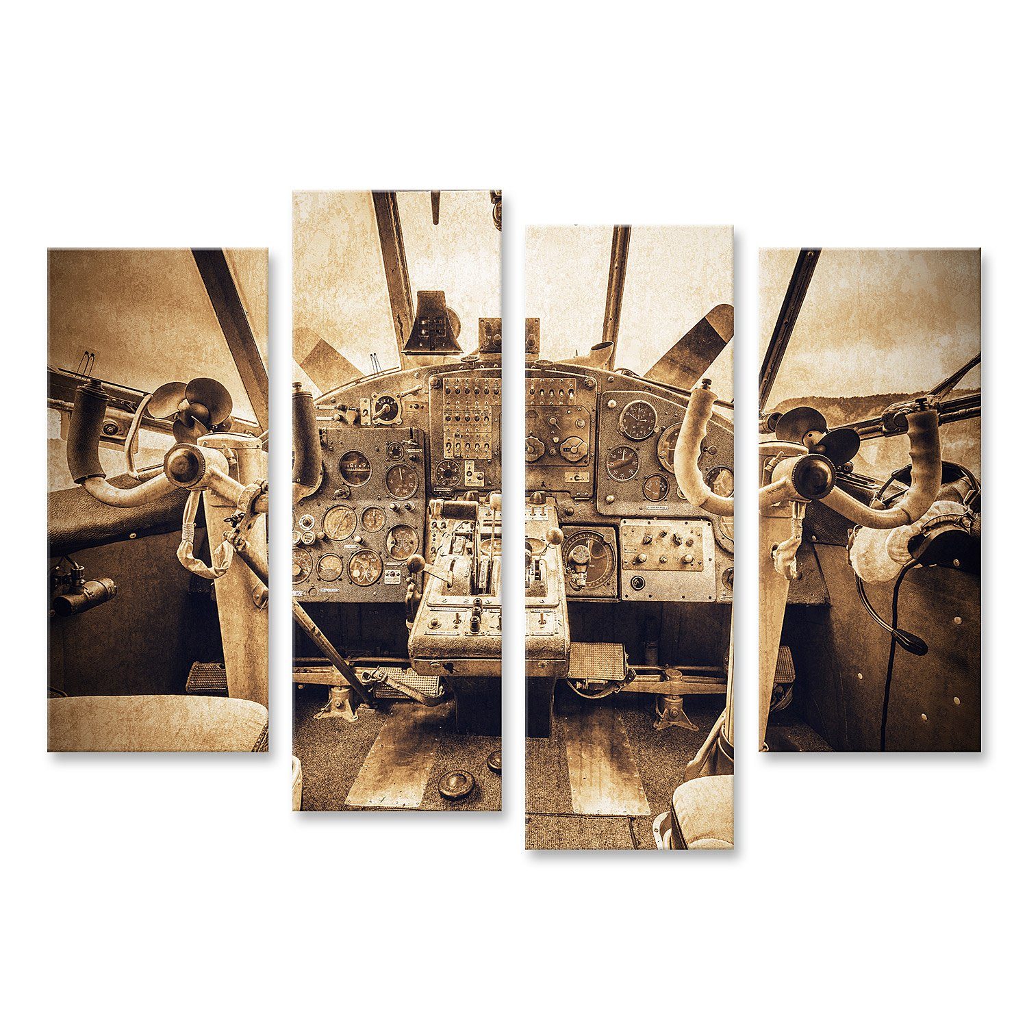 islandburner Leinwandbild Bild auf Leinwand Cockpit Ansicht Alt Retro Flugzeug Vintage Stil ...