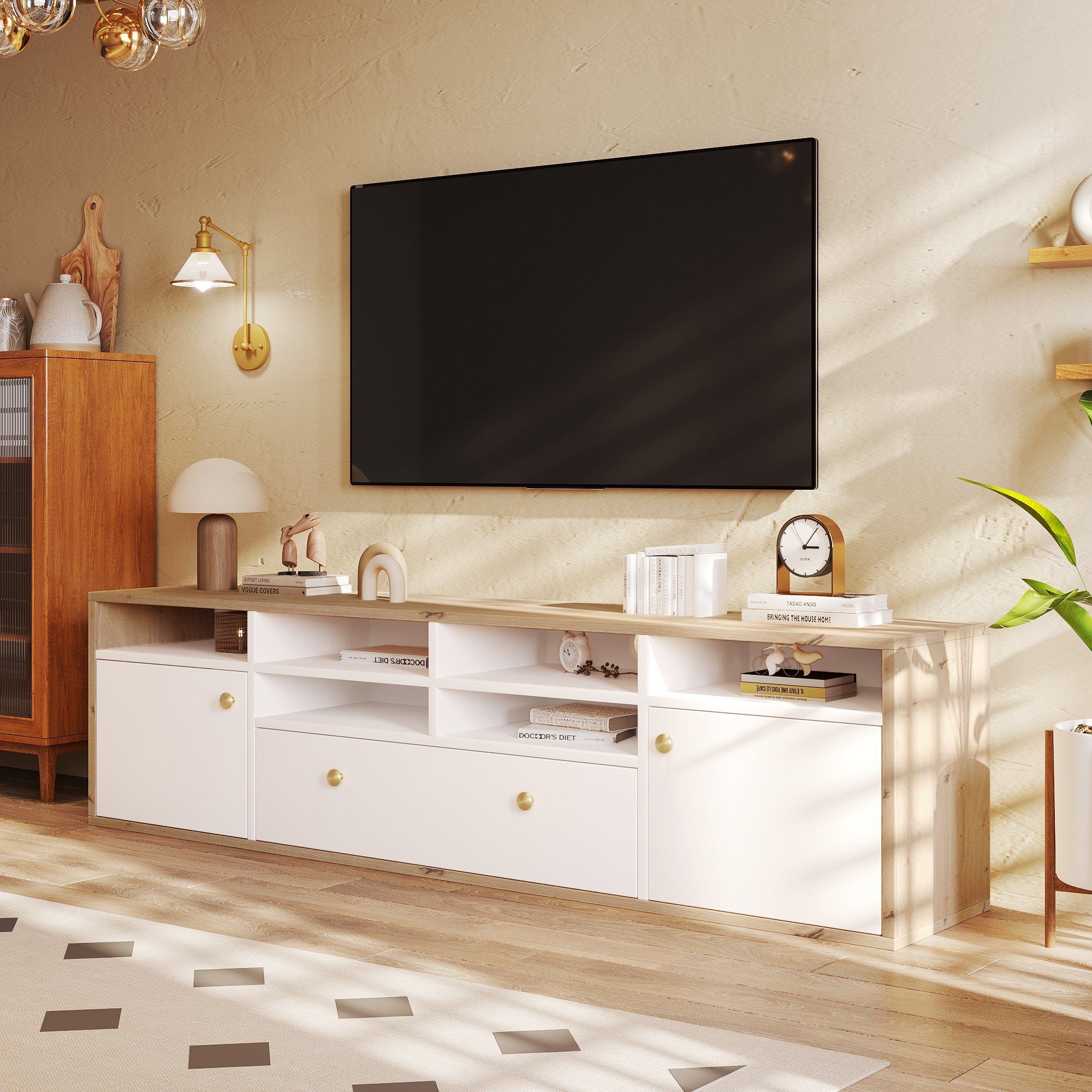 Blingbin Tv Schrank Lowboard 1 St Mit Goldenen Griffen Und
