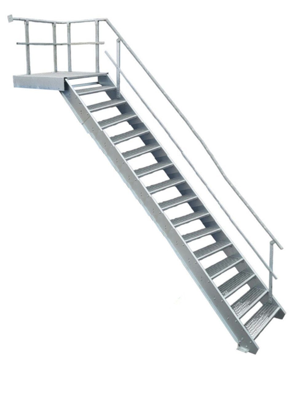 SRM Design Außentreppe 15 Stufen + Podesttreppe Geländer rechts breite 100cm höhe 274-340cm