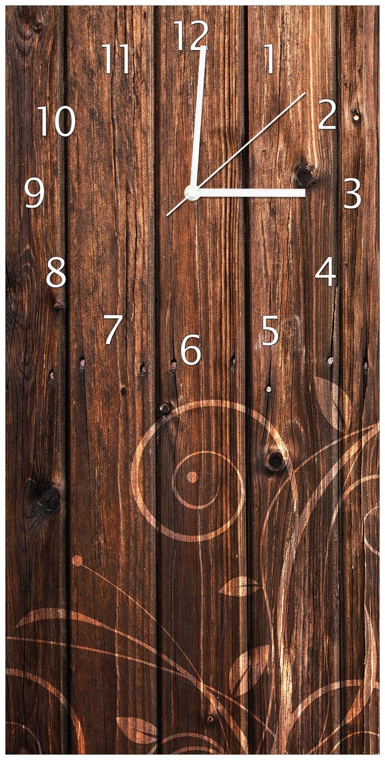 Wallario Wanduhr Holz In Dunkelbraun Mit Blumenmuster Schnörkel Uhr