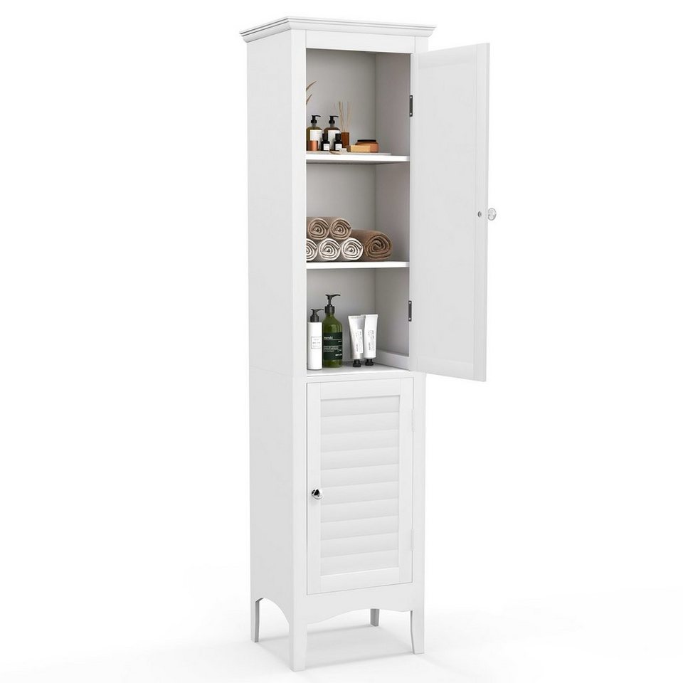 Costway Hochschrank Badezimmerschrank Verstellbar Ablagen And 2 Türen