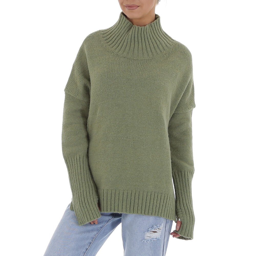Ital-Design Strickpullover Damen Freizeit Stretch Strickpullover in Olive