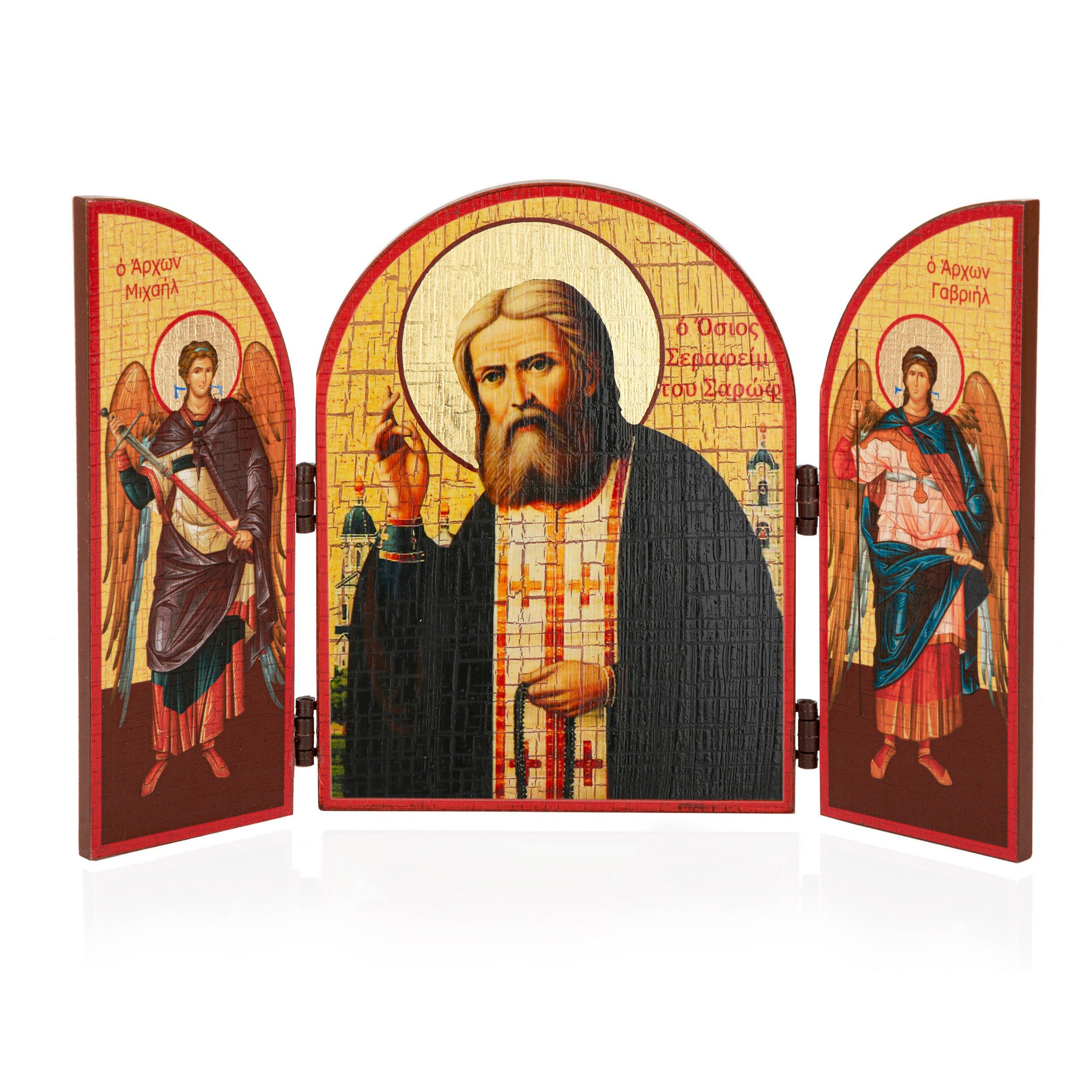 NKlaus Bild Seraphim Von Sarow Ikone Triptychon MDF-Holz 25x16cm Christlich 13810, Religion