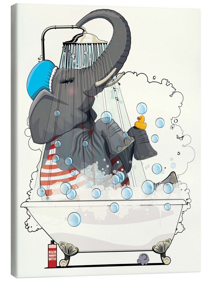 Posterlounge Leinwandbild Wyatt9 Elefant In Der Badewanne Badezimmer