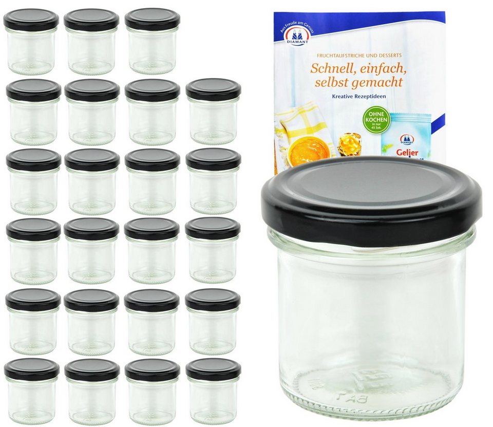 Mambocat Einmachglas 24er Set Sturzglas 167 Ml To 66 Schwarzer Deckel