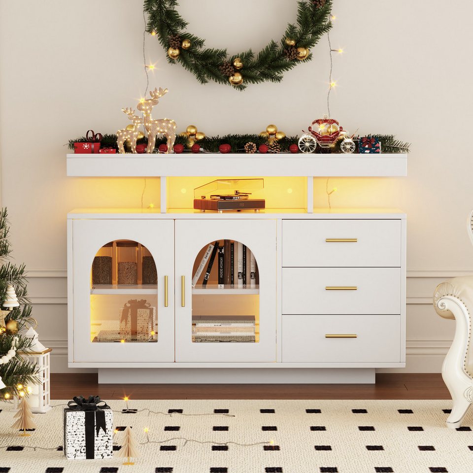 Merax Sideboard Mit Hochglanzfront Kommode Mit 3 Schubladen Und 2