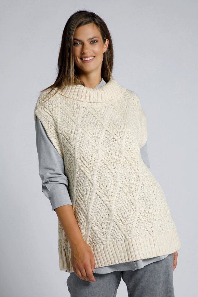 Ulla Popken Strickpullover Pullunder Zopfmuster Langform Rollkragen