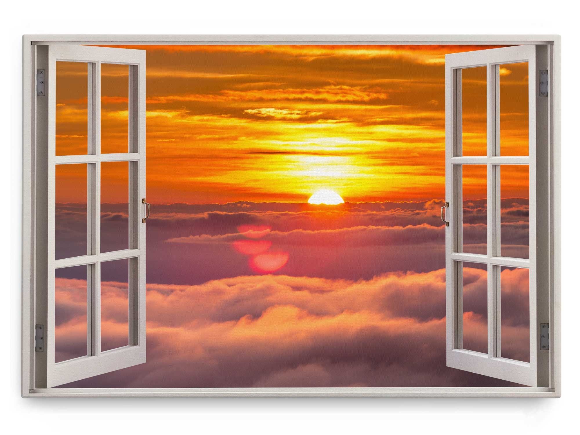 Sinus Art Leinwandbild Wandbild 120x80cm Fensterbild Über den Wolken Sonnenuntergang roter Hi ...