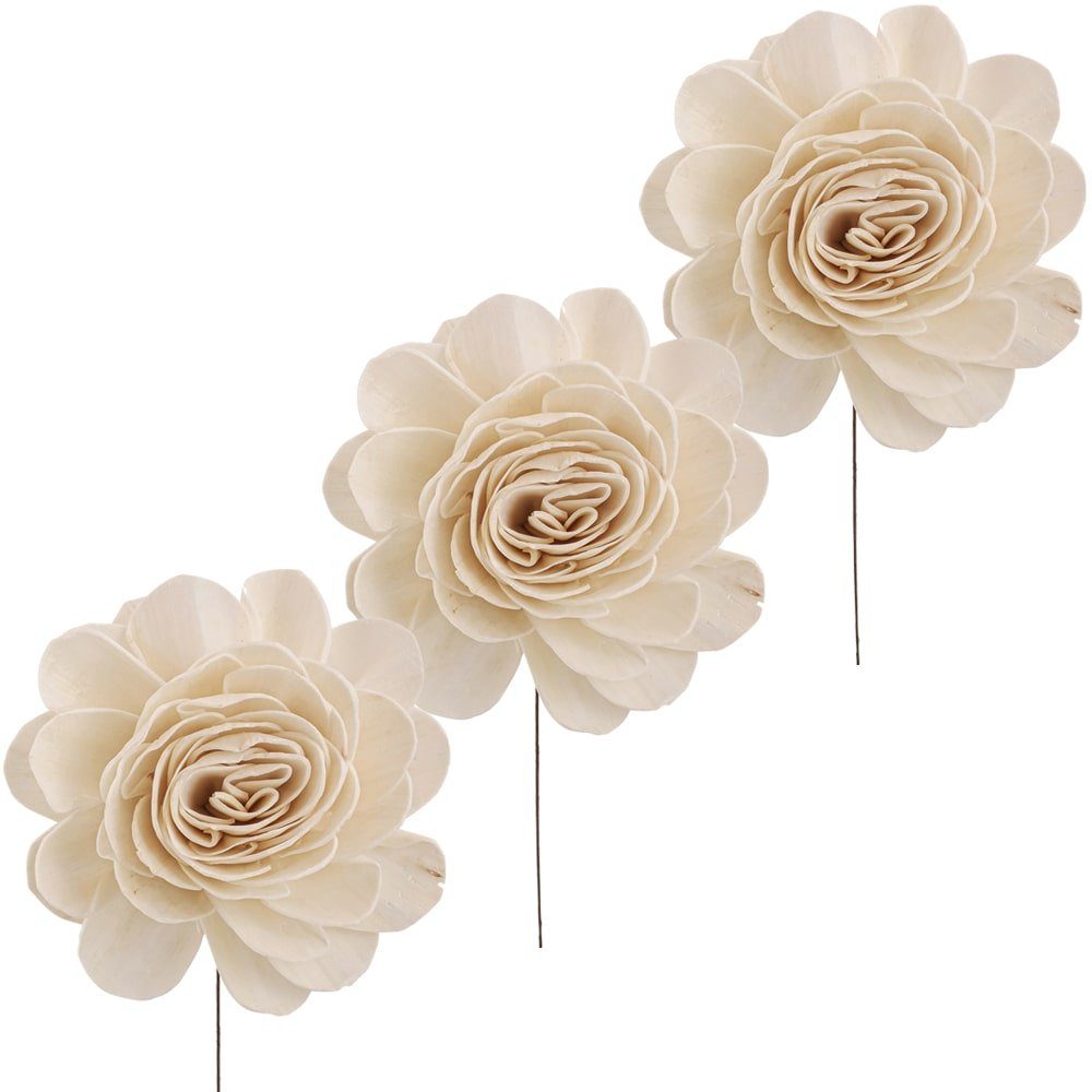 Kunstblume Solablüten Rosen Bastelmaterial Naturweiß 3er Set Ø 12 Cm
