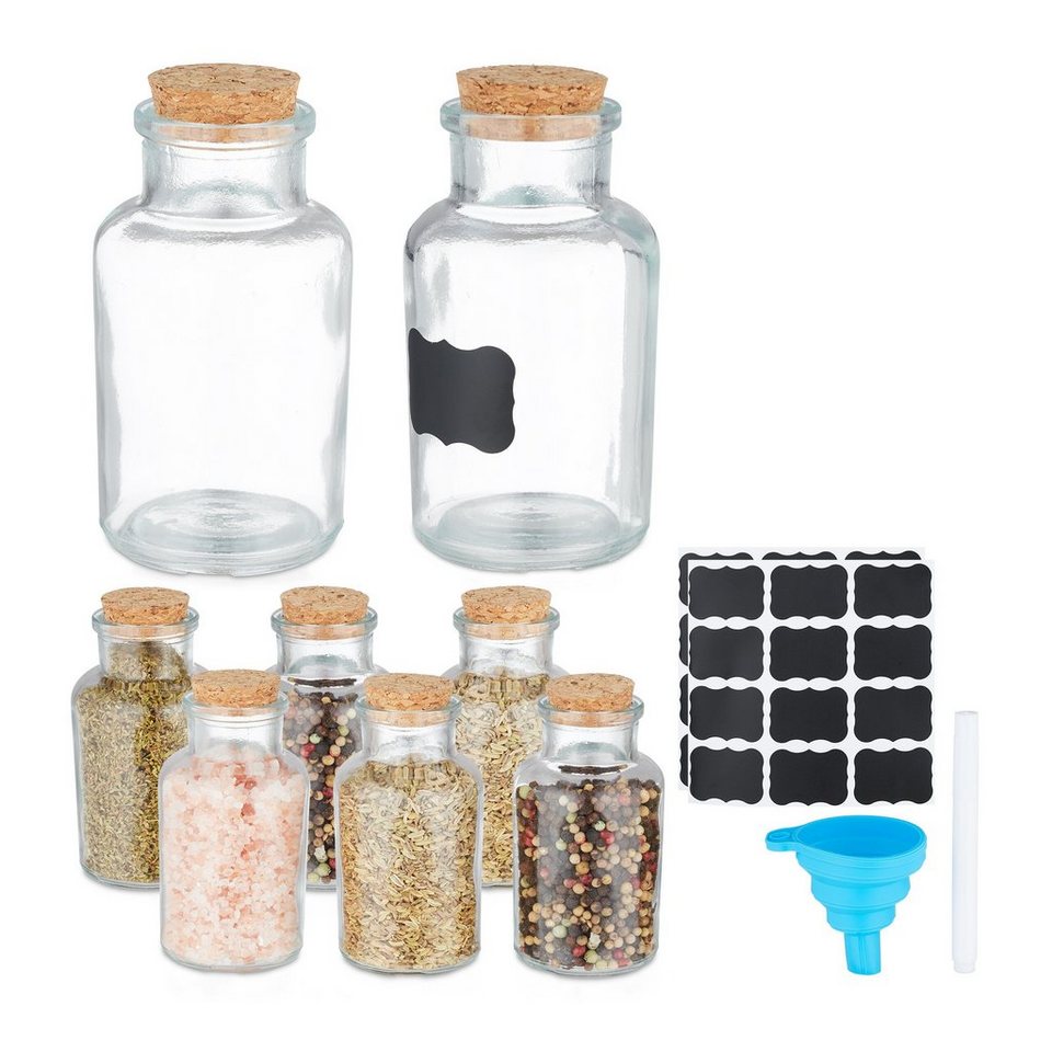 Relaxdays Gewürzbehälter 8er Set Gewürzgläser Mit Korkdeckel Glas