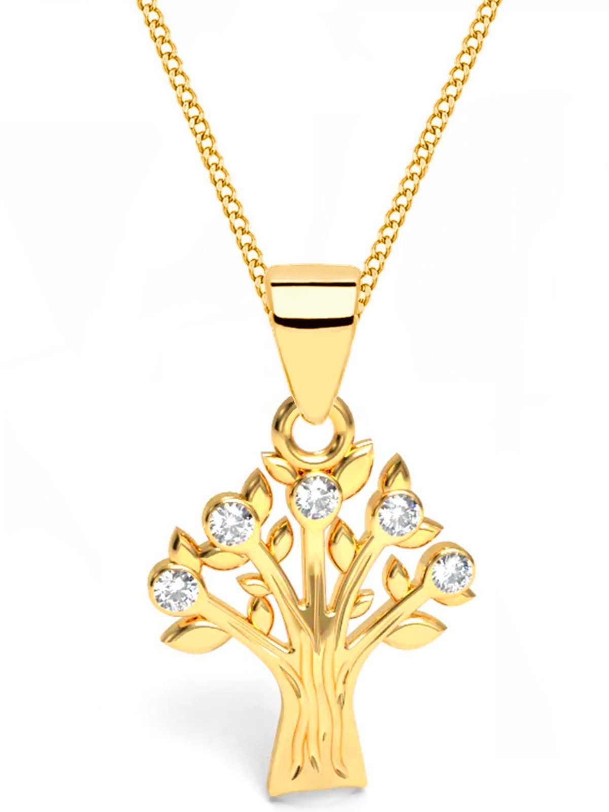 Goldene Hufeisen Kette mit Anhänger Halskette Gold Lebensbaum 24K vergoldet mit Zirkonia ...