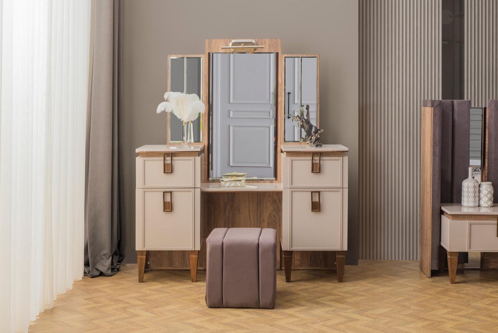 Jvmoebel Schlafzimmer Set Beiger Luxus Schminktisch Mit Spiegel Textil