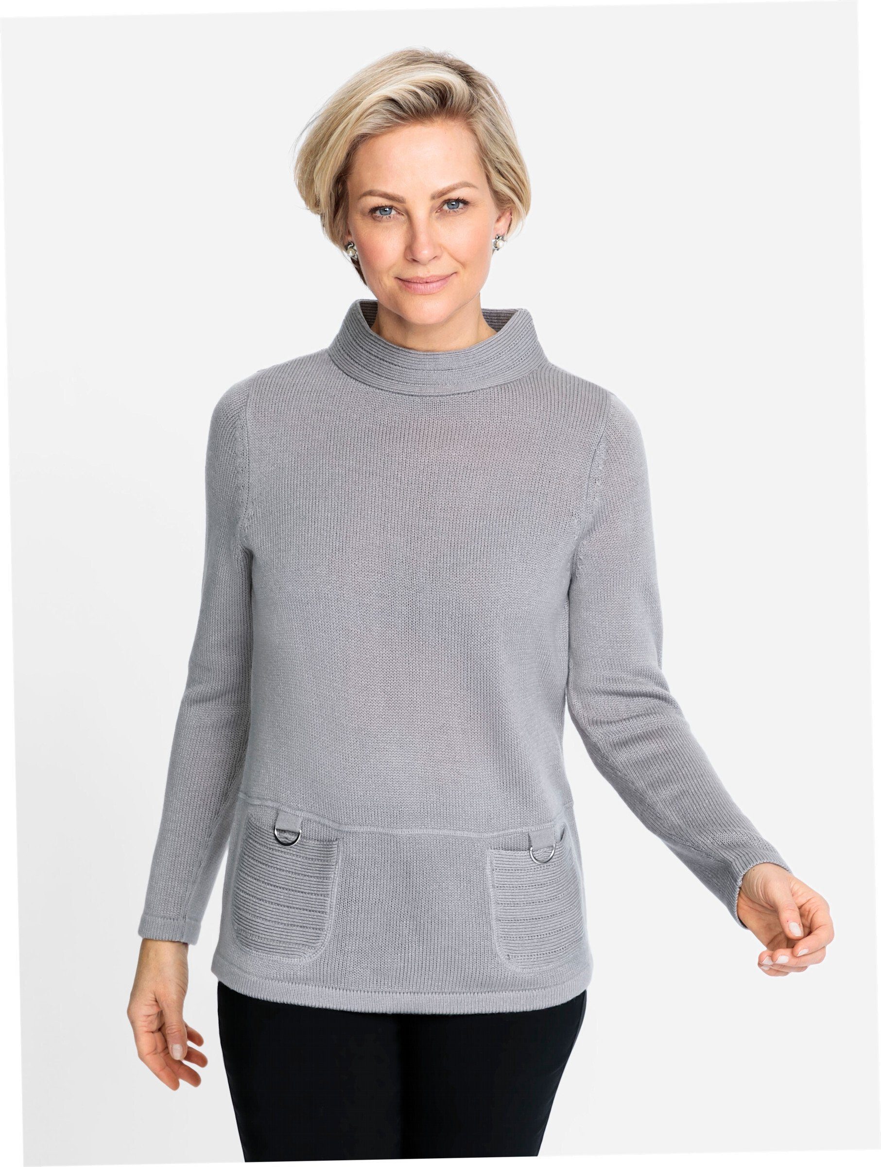 Witt Strickpullover Pullover, Gerippte Taschen mit Zierschnalle