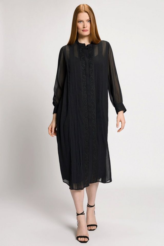 Ulla Popken Jerseykleid Blusenkleid Stickerei A Linie Stehkragen Langarm