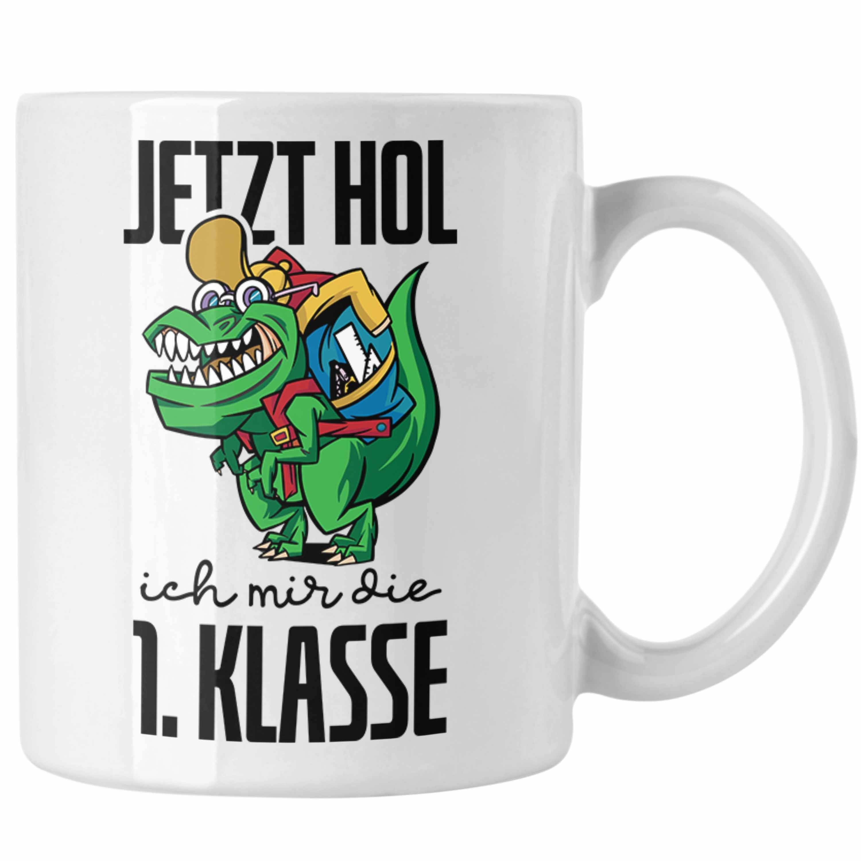 Trendation Tasse Tasse Einschulung Dino T-rex Motiv Geschenk für Jungs in der 1. Klasse