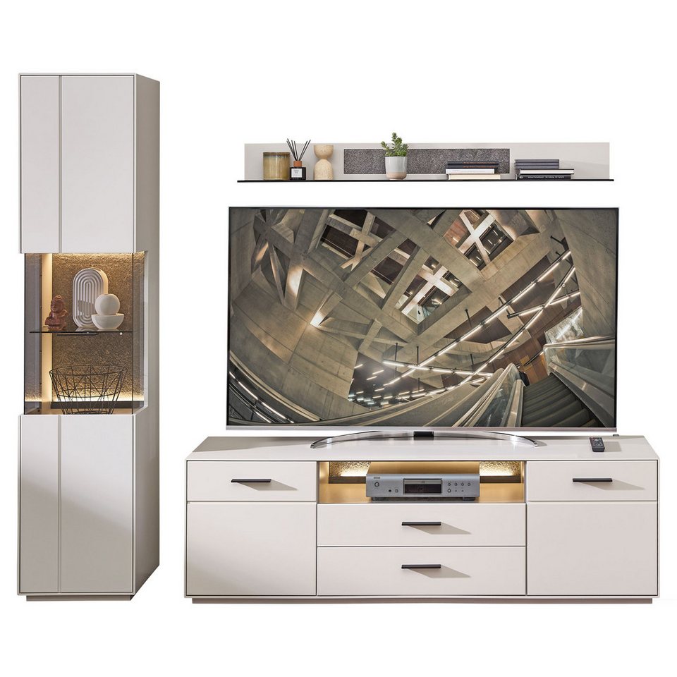 Expendio Wohnwand Coben 14 Spar Set 3 St Sahara Creme Lackiert