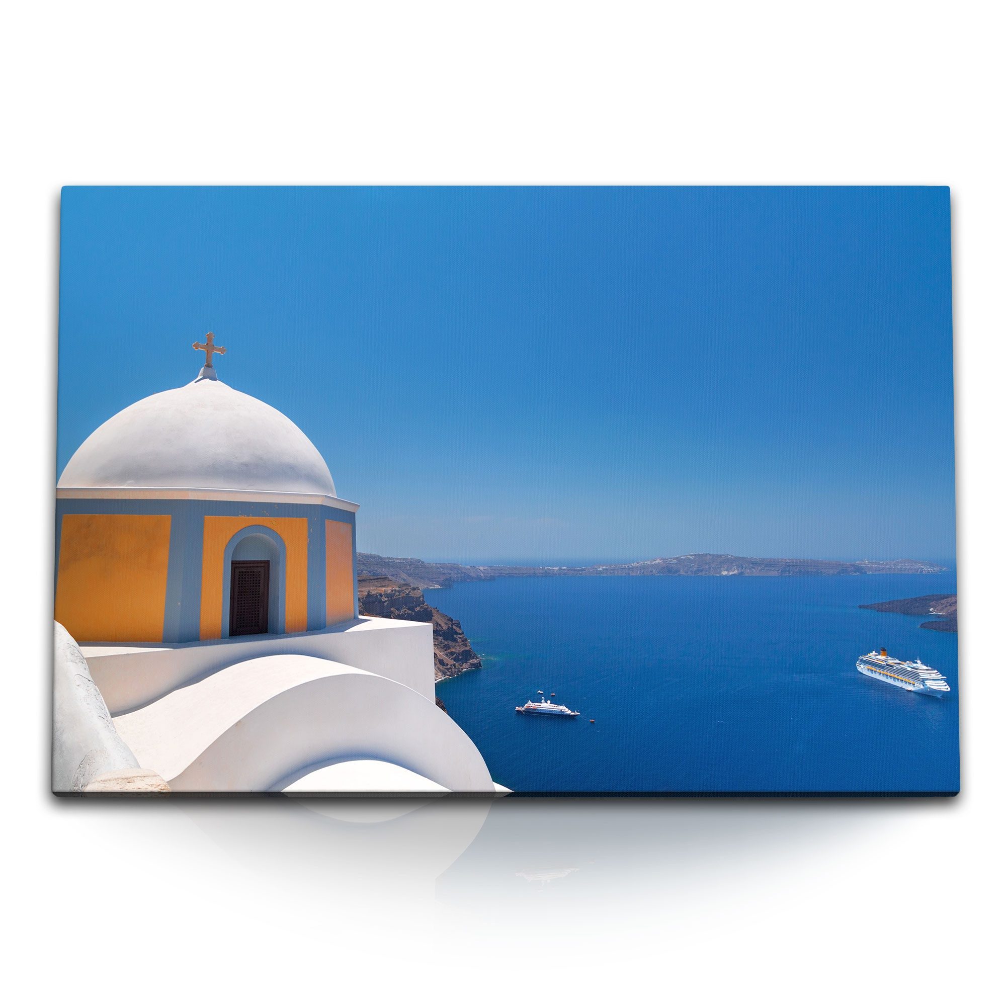 Sinus Art Leinwandbild 120x80cm Wandbild auf Leinwand Griechenland Mittelmeer Blau Santorini, (1 St)