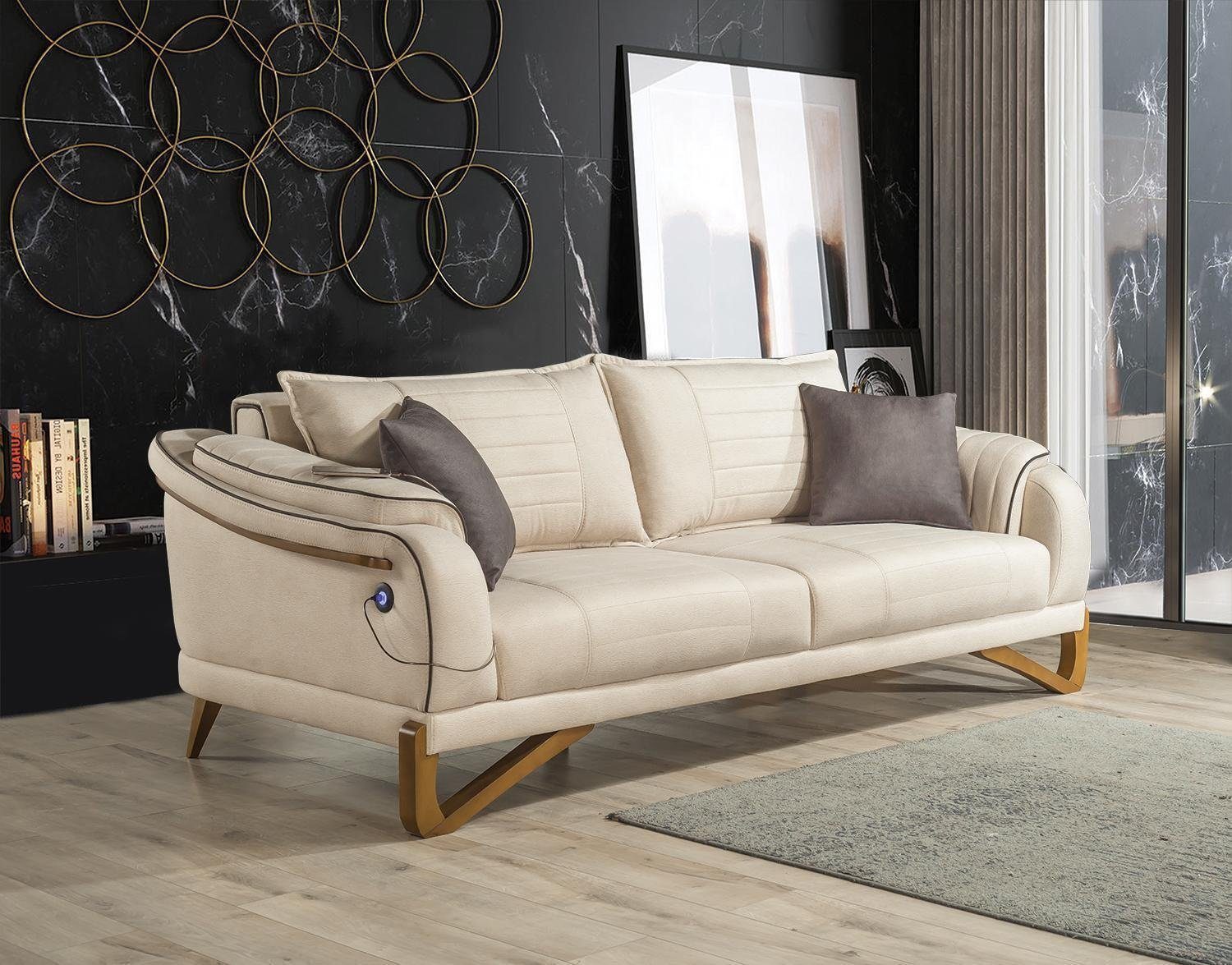 Jvmoebel 3 Sitzer Designer Weißer 3 Sitzer Textil Couch Elegantes Sofa
