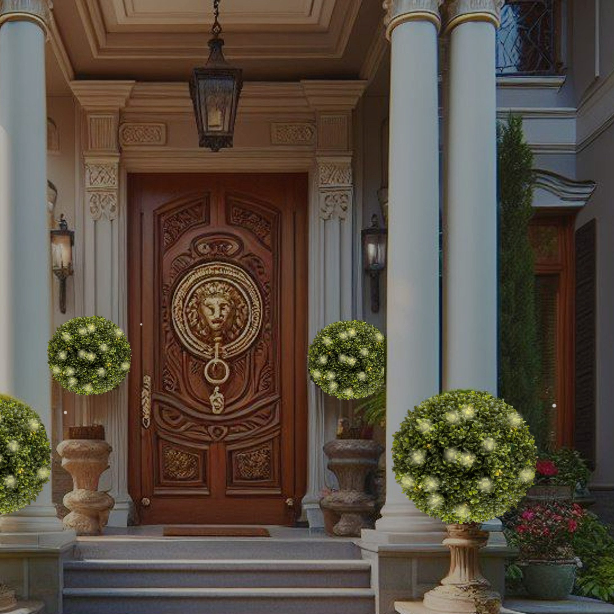 Kunstpflanze Kunstpflanze Buchsbaumkugel Ø35cm 35 LED Lichterkette ...