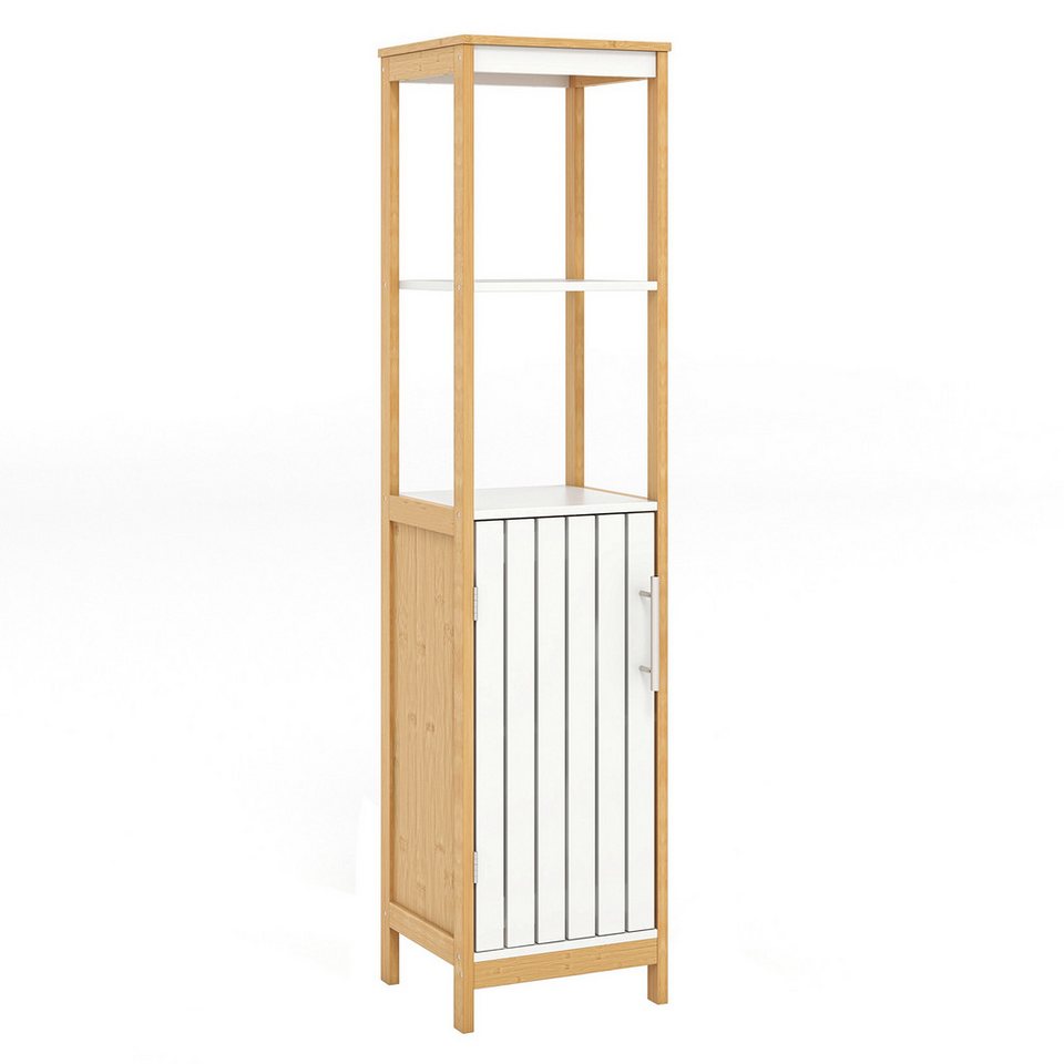 Costway Badkommode Badezimmerschrank Schmal Aus Bambus 129cm