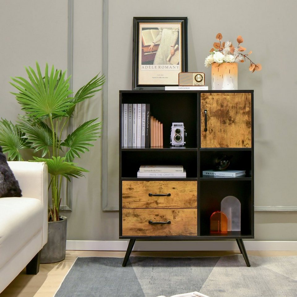 Costway Bücherregal Mit Einzeltür Fächern And Schubladen Holz 80x40x106cm