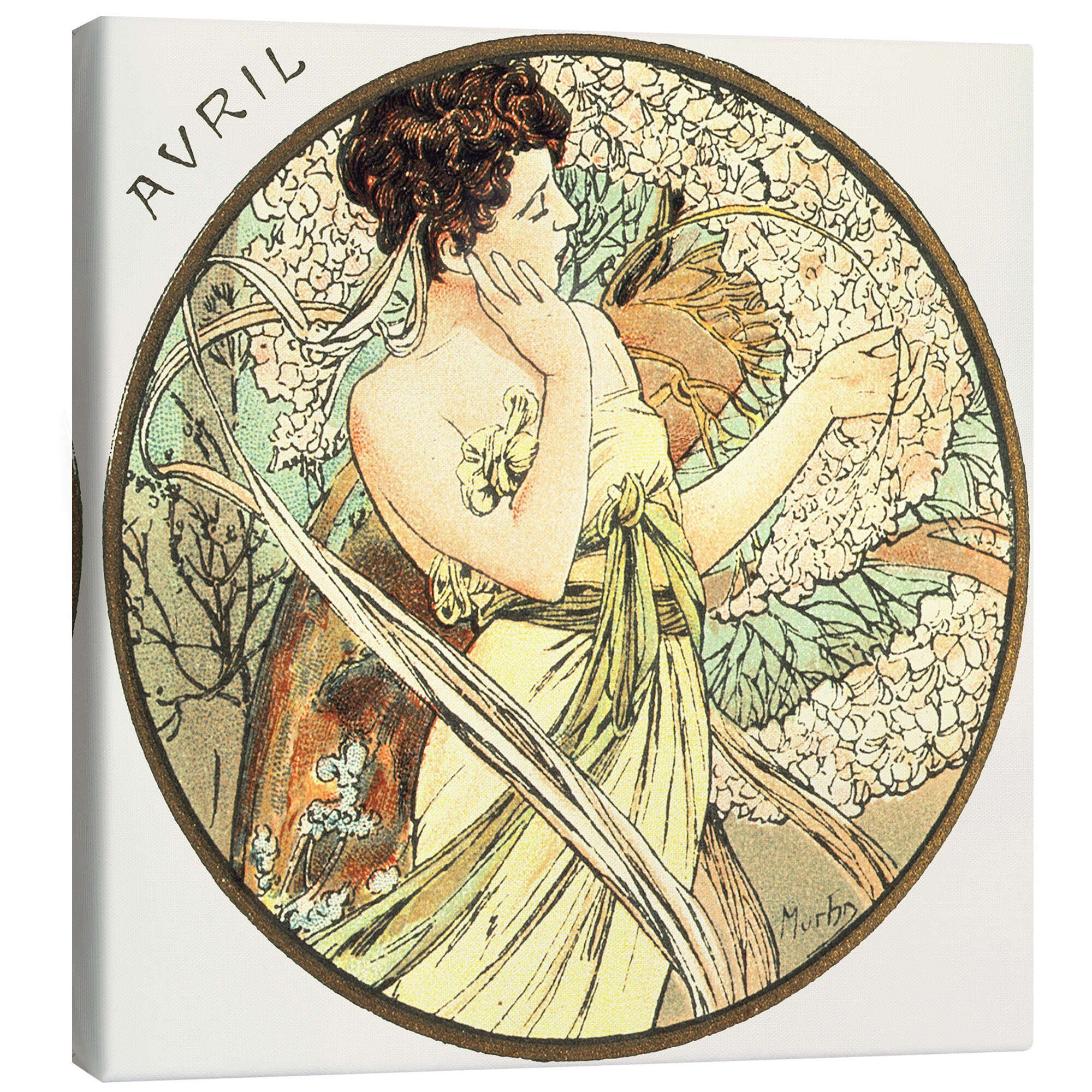 Posterlounge Leinwandbild Alfons Mucha Die Monate April Avril Malerei