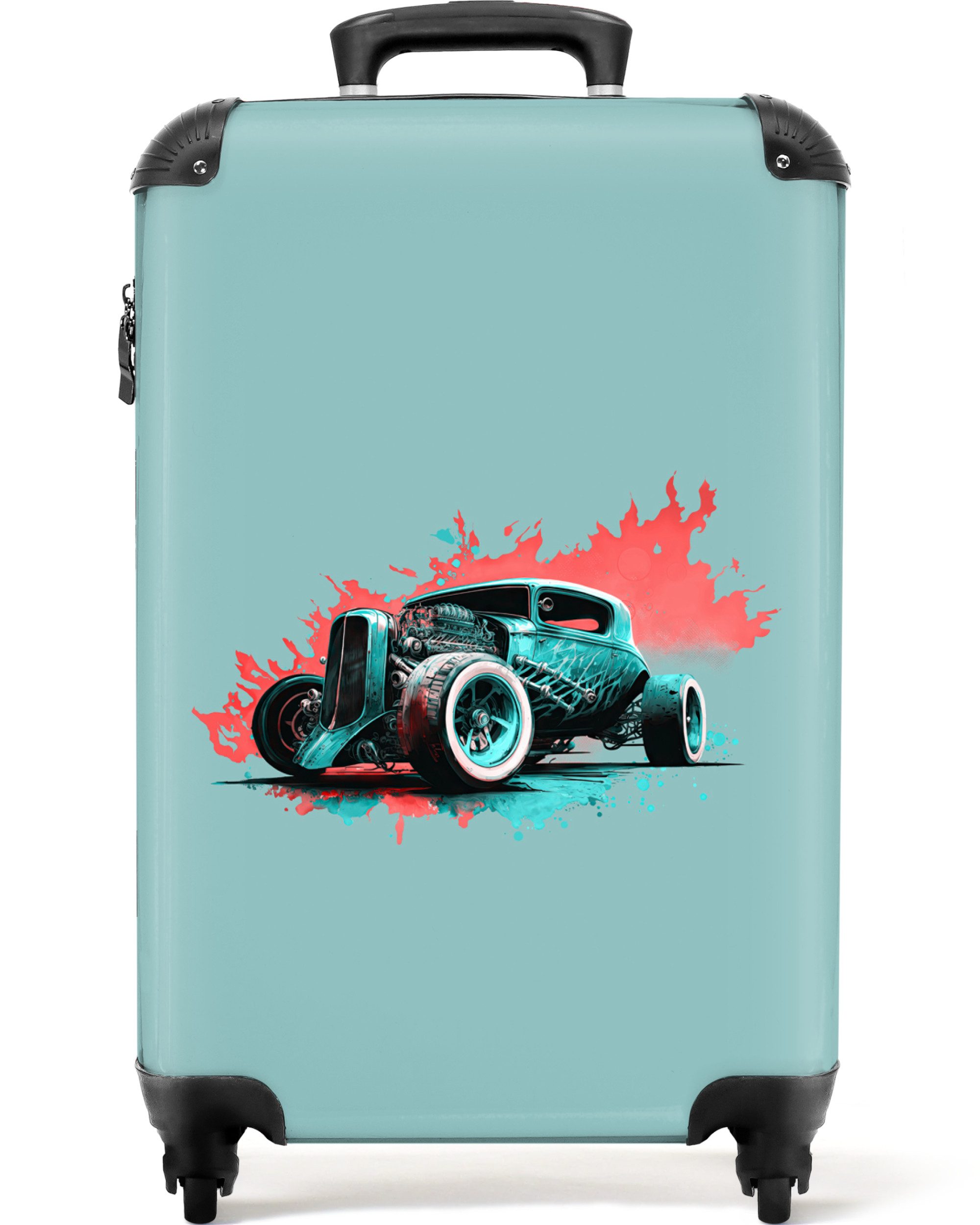 NoBoringSuitcases.com© Kinderkoffer Auto - Weiß - Flammen - Vintage ...