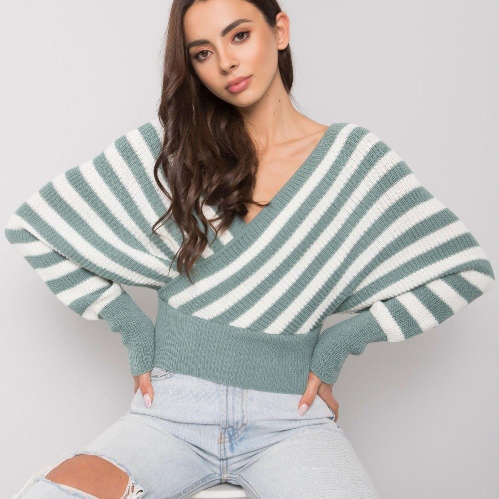 V-Ausschnitt-Pullover ASHANTY (1-tlg) Wickeloptik, gestreift, One Size