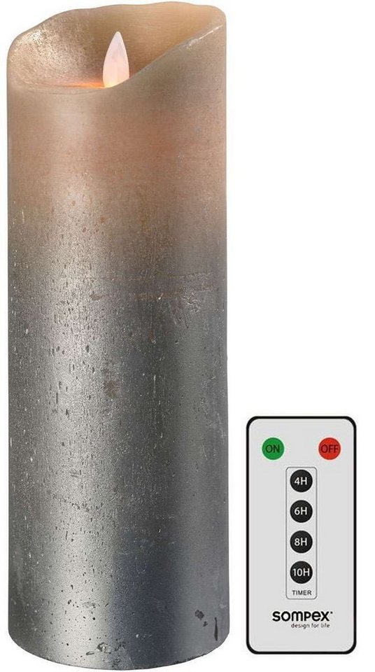 Sompex Led Kerze Flame Led Kerze Sand Metallic 23cm Mit Fernbedienu