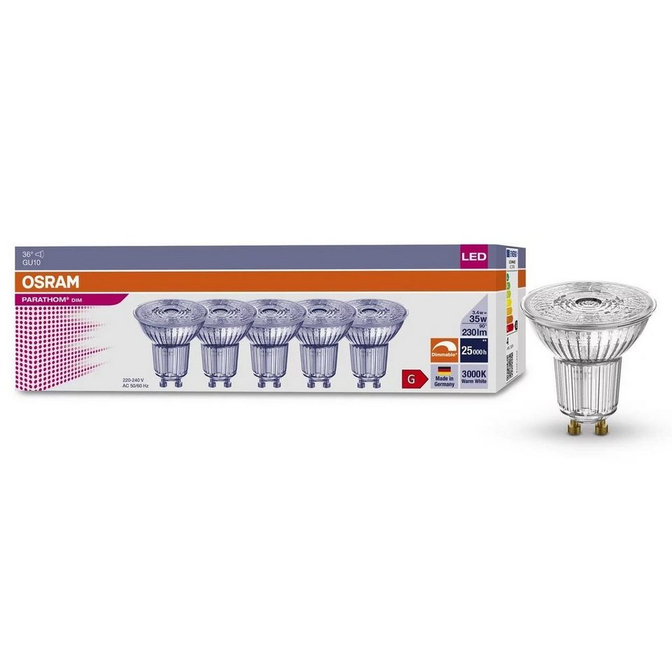 Osram Led Leuchtmittel Par16 Glas Reflektor 5er Set 3 4w 35w Gu10