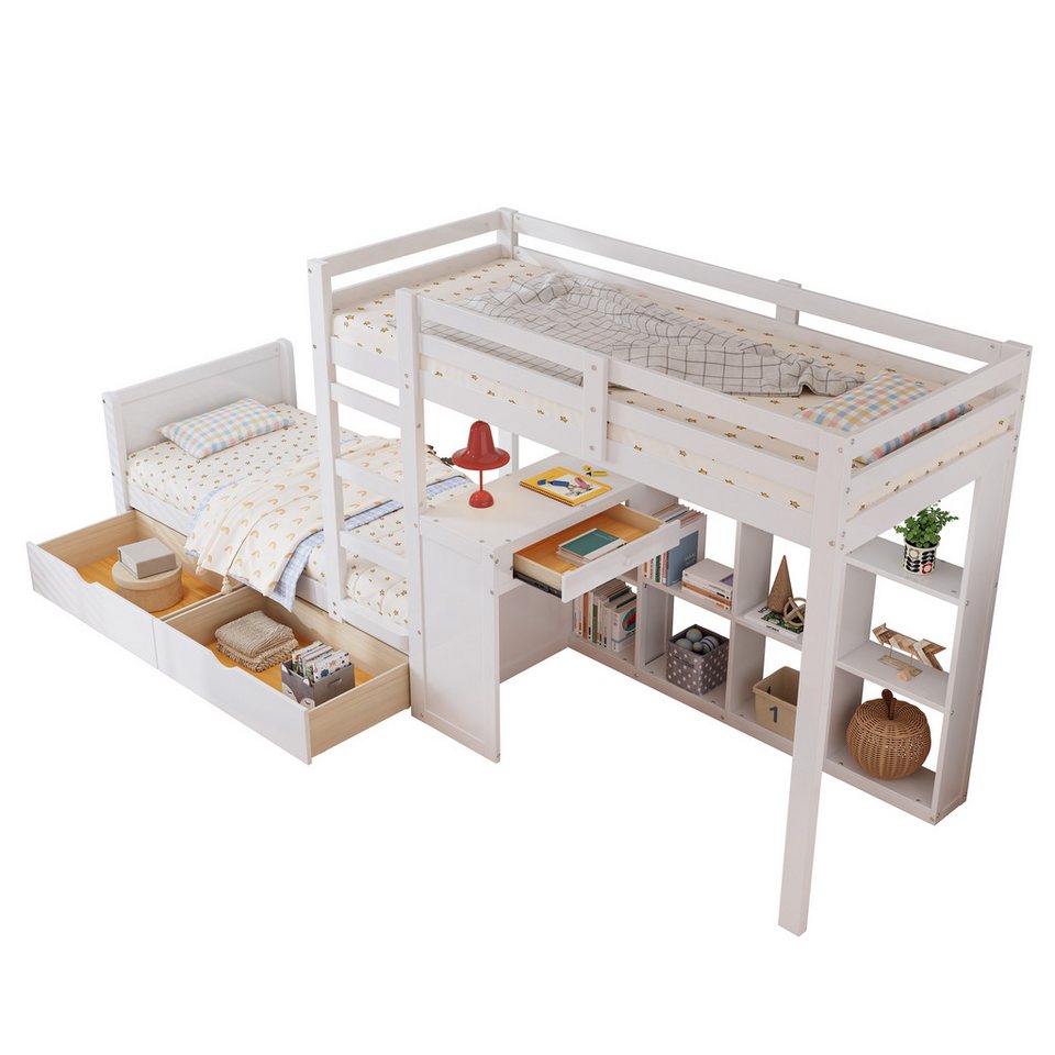 Okwish Etagenbett Stauraumbett Funktionsbett Einzelbett Praktisches