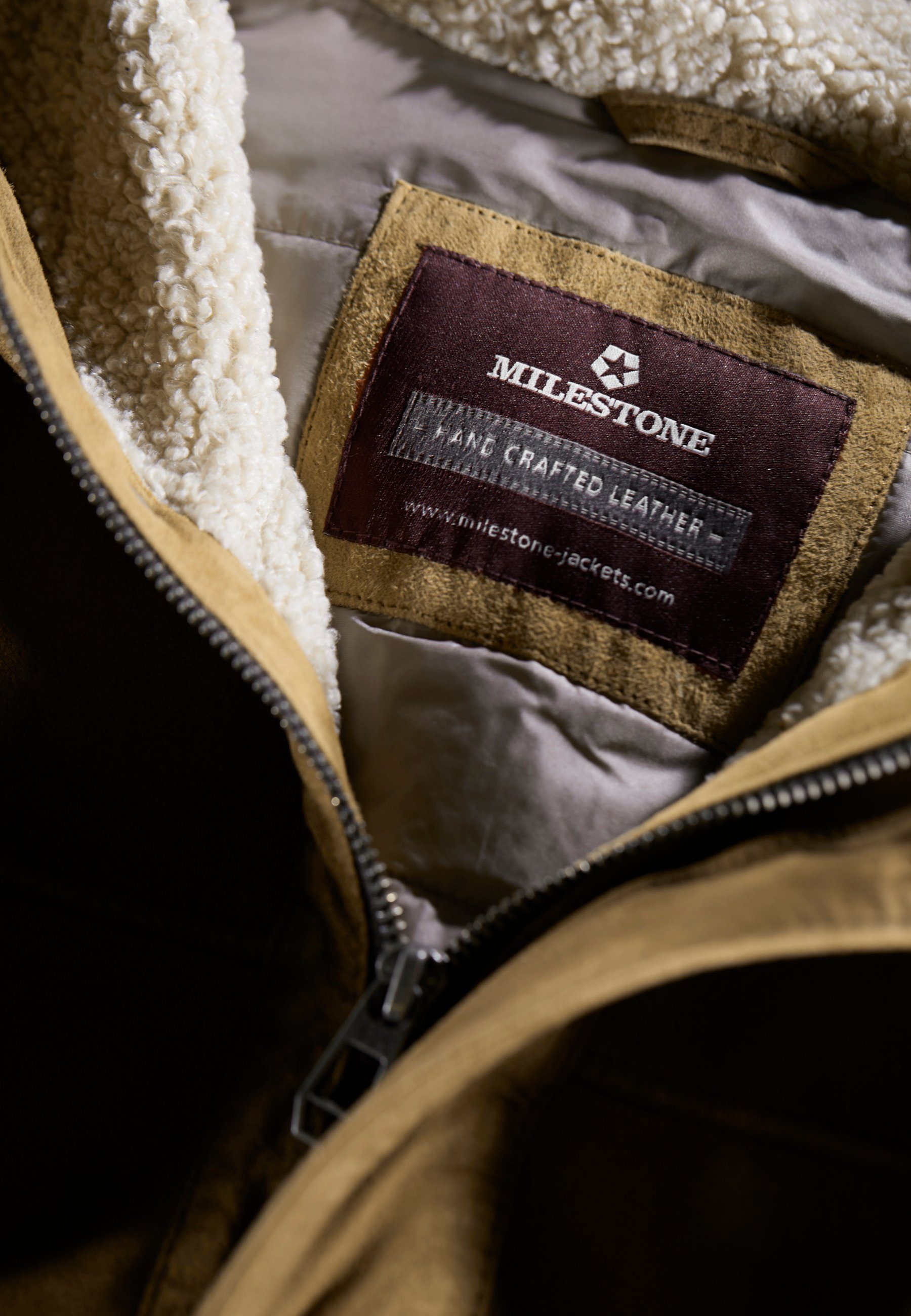 Milestone Parka MS-Pinto mit Kapuze aus echtem Veloursleder, Schließt ...