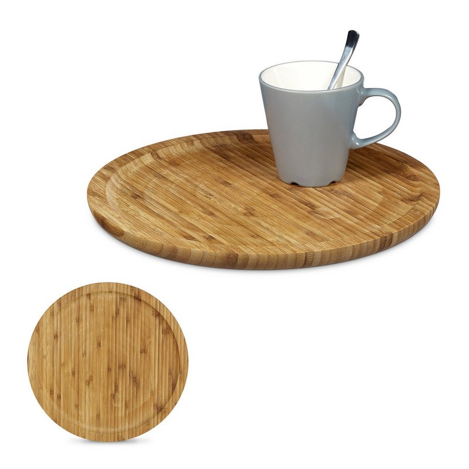 Relaxdays Servierteller 2 X Servierplatte Bambus Bambus 2er Set