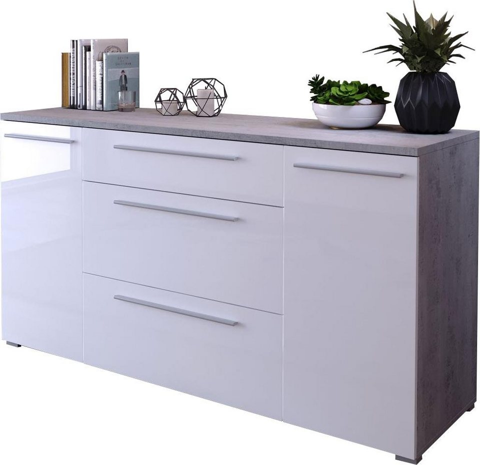 Domando Sideboard Sideboard Latemar In Beton Und Weiß Hochglanz