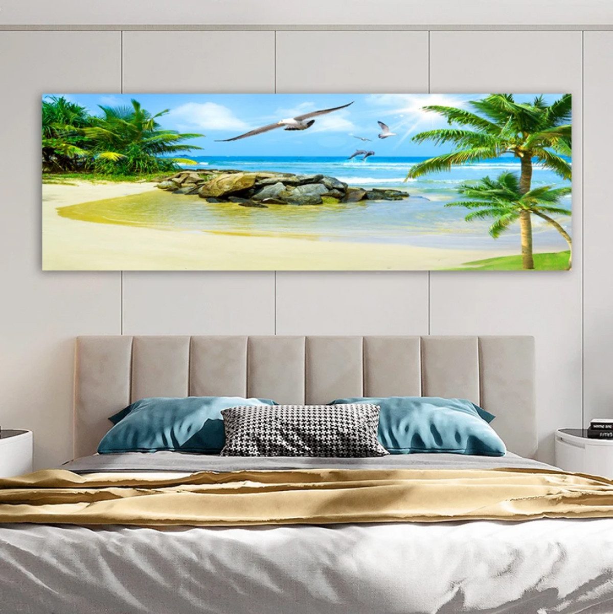 TPFLiving Kunstdruck (OHNE RAHMEN) Poster - Leinwand - Wandbild, Natürliches Strand-Meer-Palmen ...