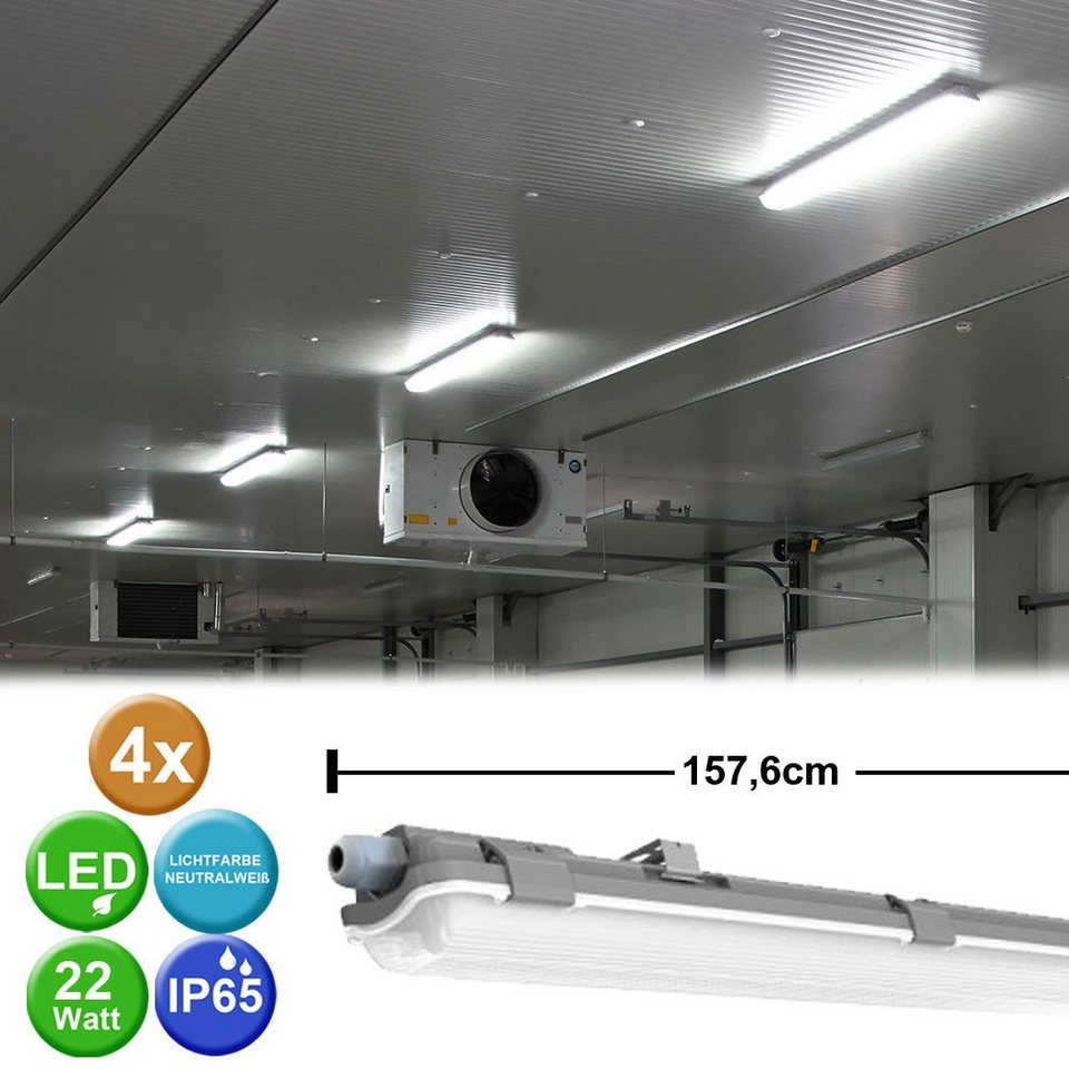 Etc Shop Deckenleuchte 4er Set Led Wannen Röhren Leuchten Feucht Raum