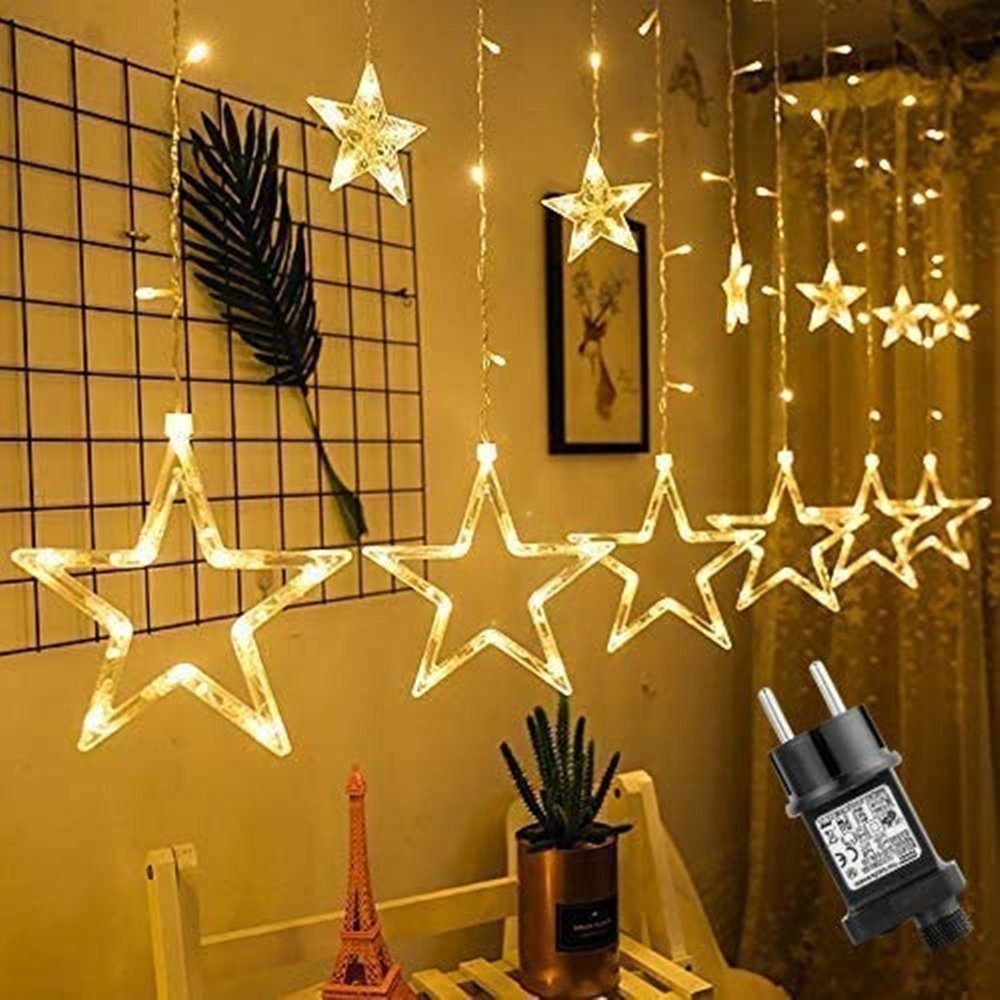 Elegear Led Lichterkette Sterne Lichtervorhang 138 Flammig 2m Gardine