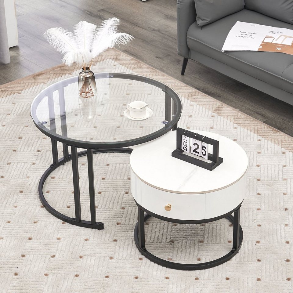 Redom Couchtisch 2er Set Mit Glasplatte Und Metallrahmen 2 St