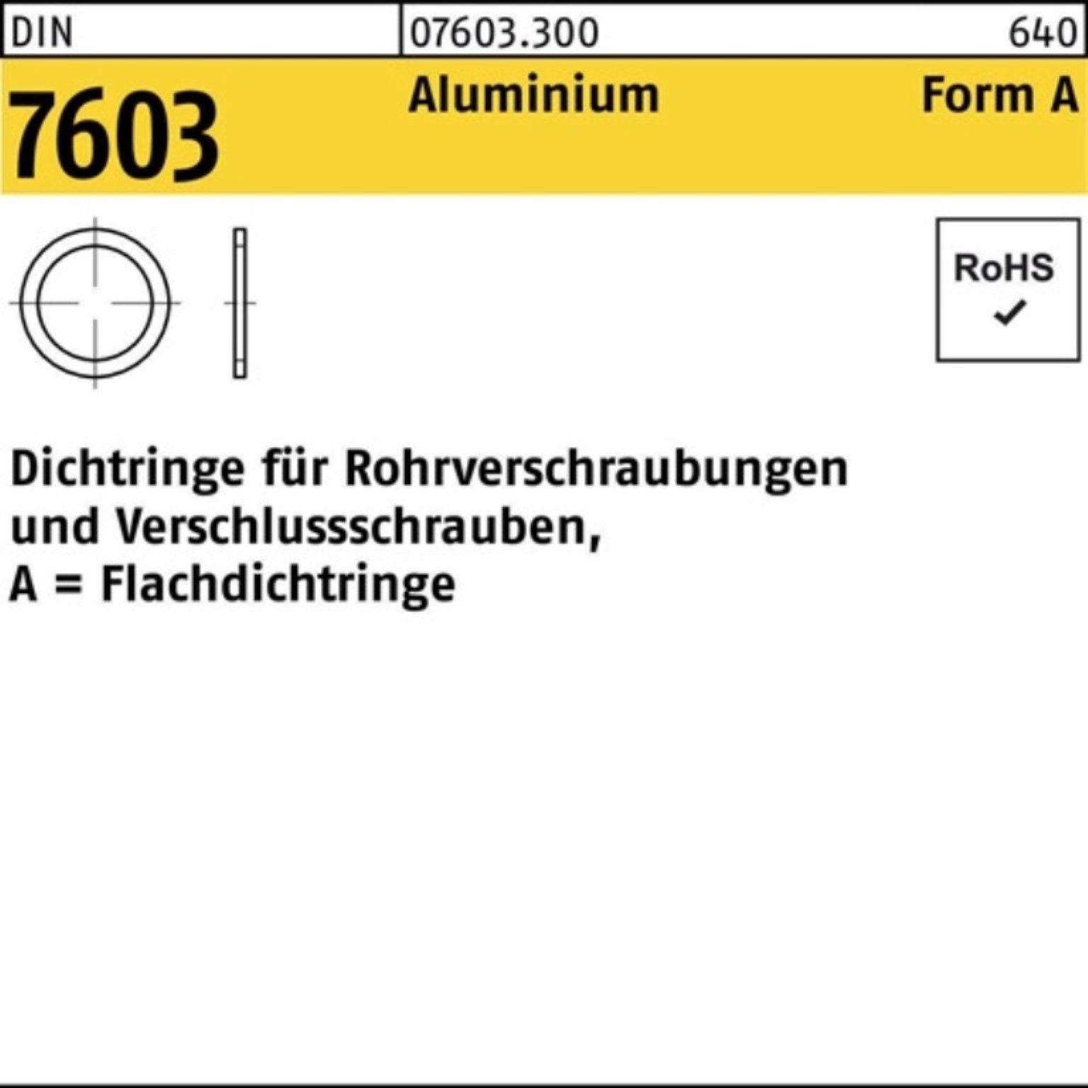 Reyher Dichtring 100er Pack Flachdichtring DIN 7603 16x20x1,5 Aluminium 100 Stück DIN, 16 x20 x1 ...